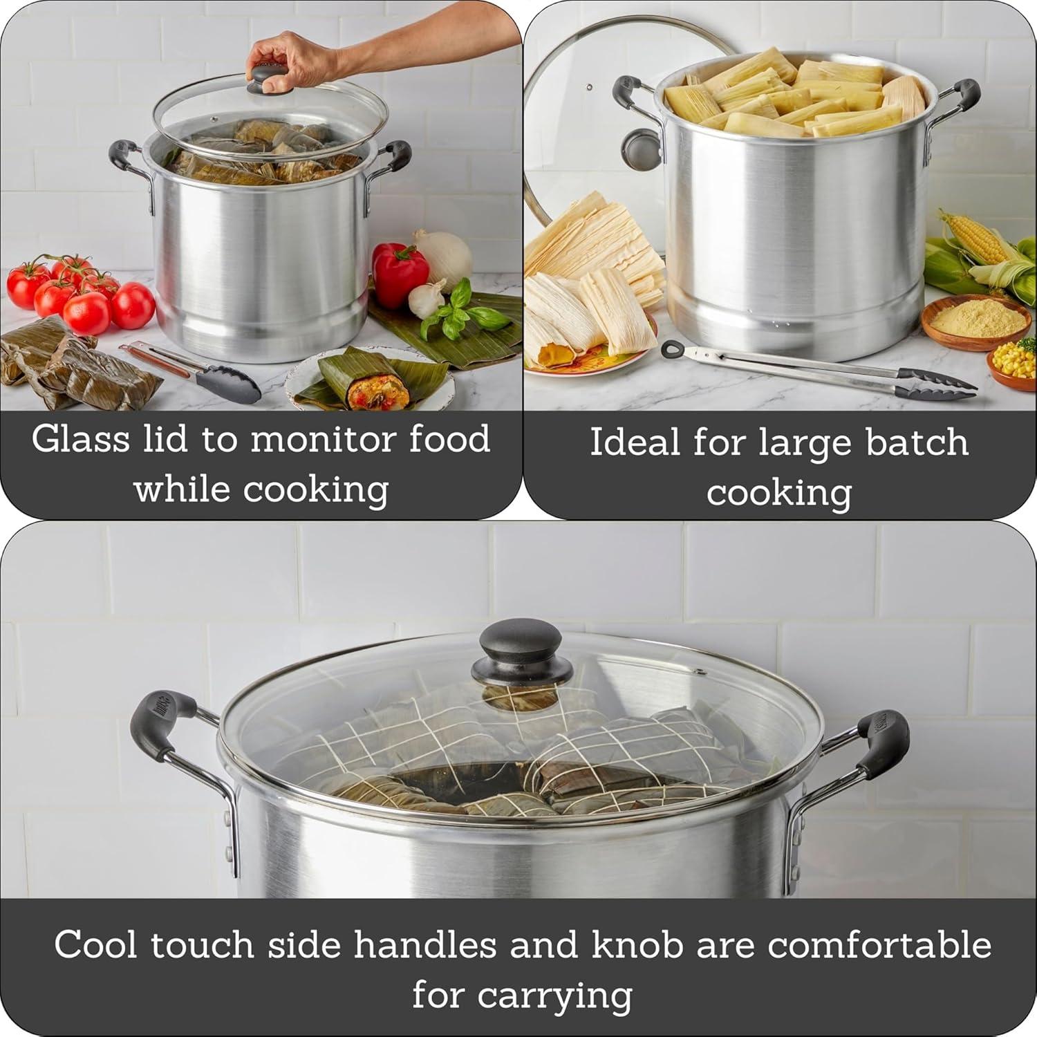 IMUSA USA Aluminum Steamer with Glass Lid 24-Quart, Silver - IMUSA ...